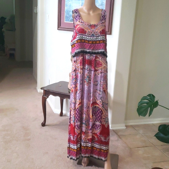 Bila | Dresses | Bila M Boho Chic Flounce Maxi Dress Deep Side Slits ...